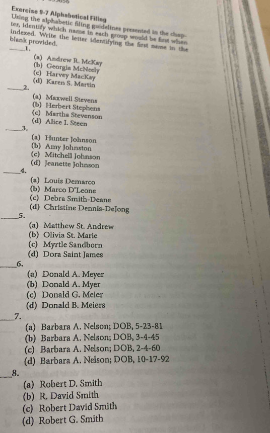 Solved: Alphabetical Filing Using the alphabetic filing guidelines presented in the chap- ter ...