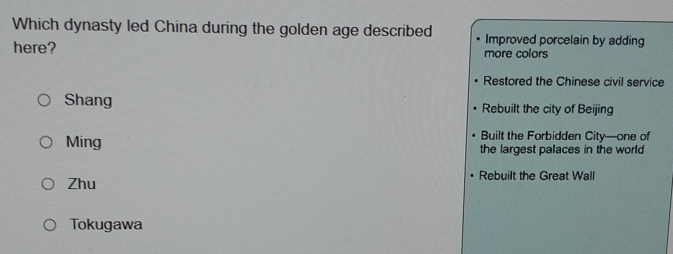 Resuelto:Which dynasty led China during the golden age described here ...