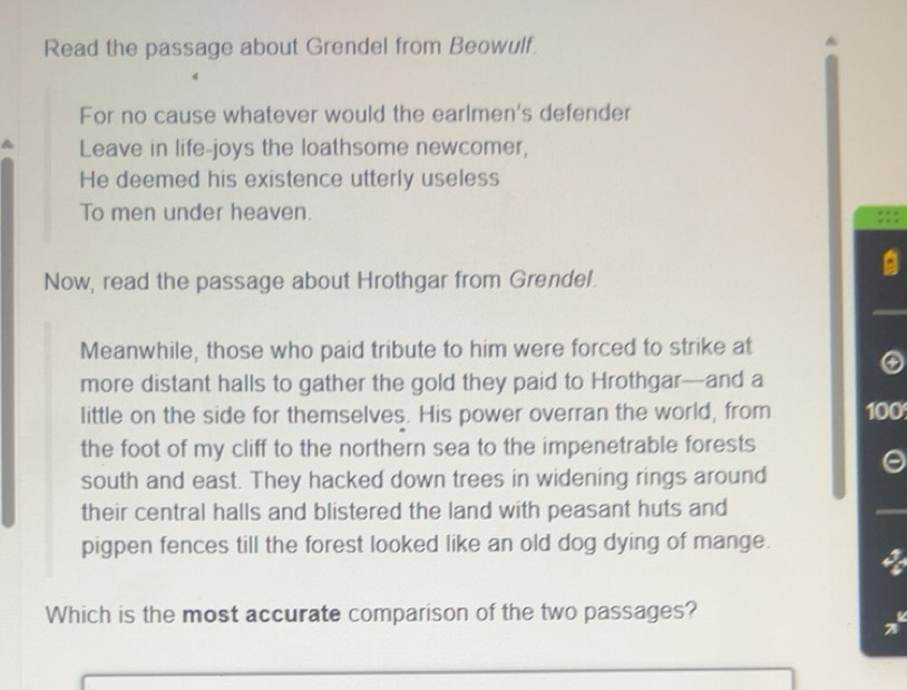 Solved: Read the passage about Grendel from Beowulf. For no cause ...