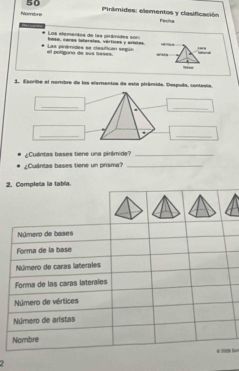 Resuelto:Pirámides: elementos y clasificación Nombre Fecha Recuerds Los ...