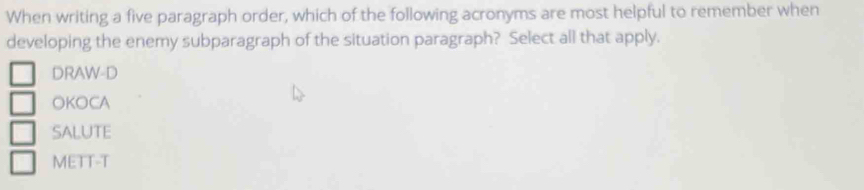 Solved: When writing a five paragraph order, which of the following ...