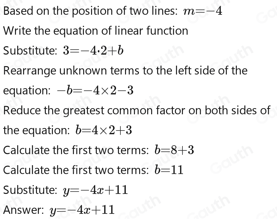 Solved: Pasa por (2,3) y es perpendicular a x-4y+1=0 [Math]