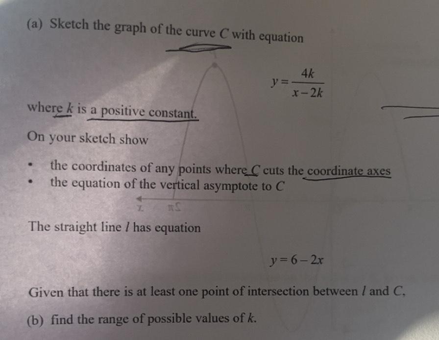 Solved: Sketch the graph of the curve C with equation y= 4k/x-2k where ...