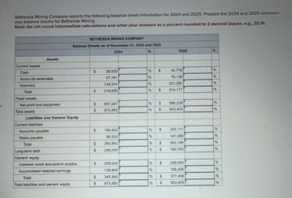 Solved: Bethesda Mining Company reports the following balance sheet ...