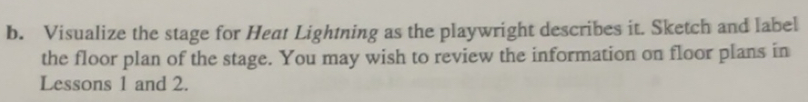 Solved: Visualize the stage for Heat Lightning as the playwright ...