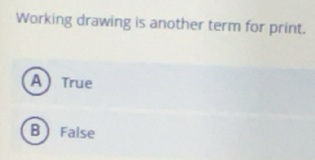 Solved: Working drawing is another term for print. A True B False [Others]