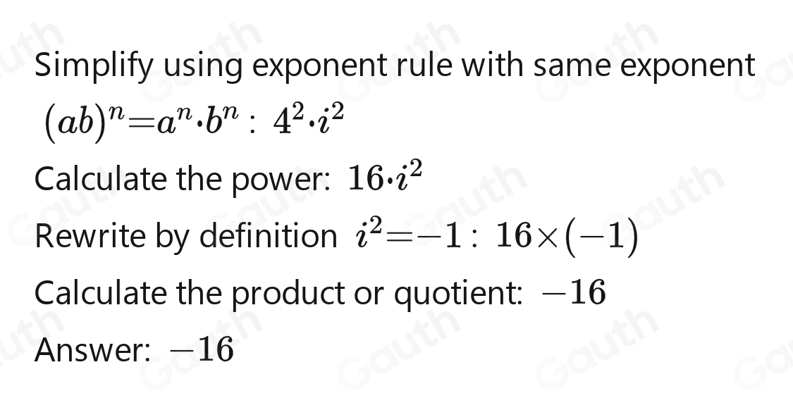 Solved: What is (4i)^2 ? [Math]