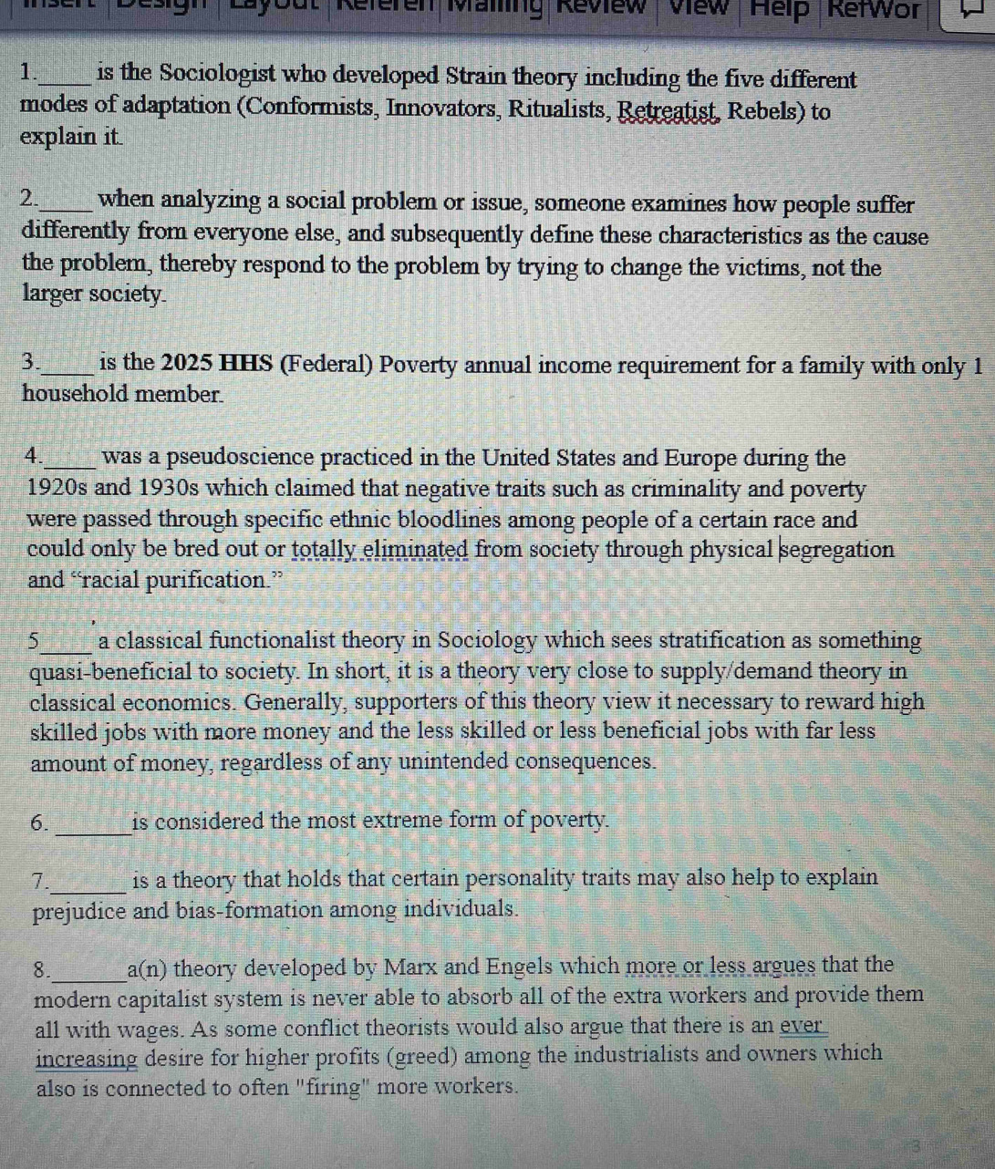 Solved: Referen Malling Review View Help Retwor 1._ is the Sociologist ...