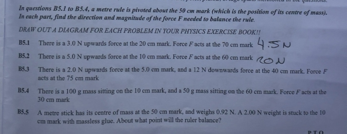 Solved: In questions B5.1 to B5.4, a metre rule is pivoted about the 50 ...