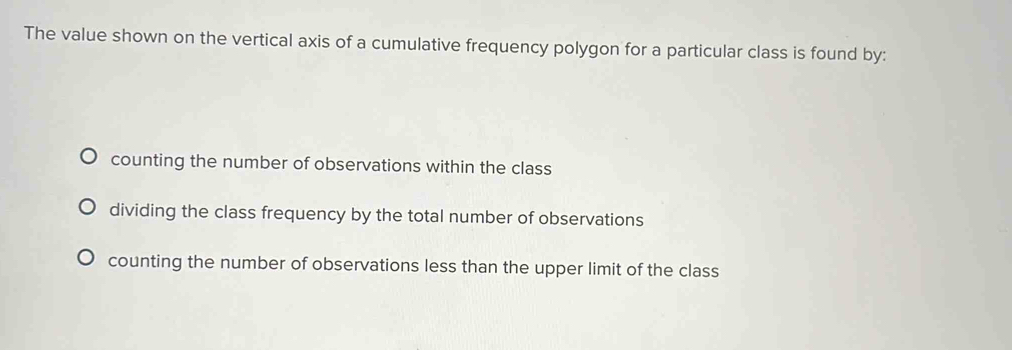 Solved: The value shown on the vertical axis of a cumulative frequency ...