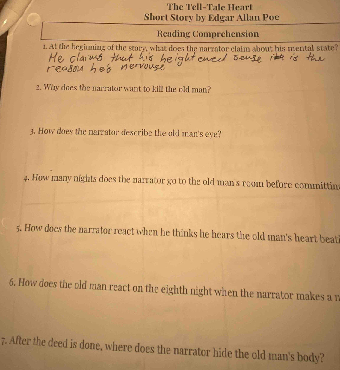 Solved: The Tell-Tale Heart Short Story by Edgar Allan Poe Reading ...