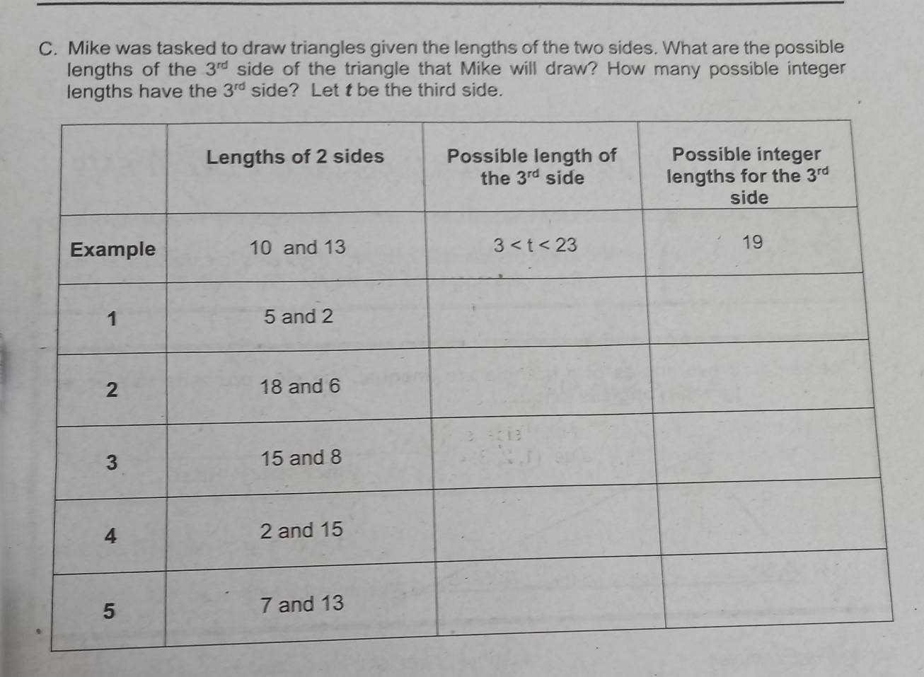 Solved: Mike was tasked to draw triangles given the lengths of the two ...