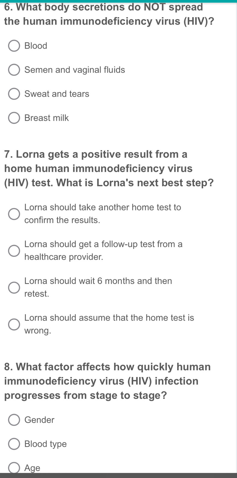 Solved: What body secretions do NOT spread the human immunodeficiency ...