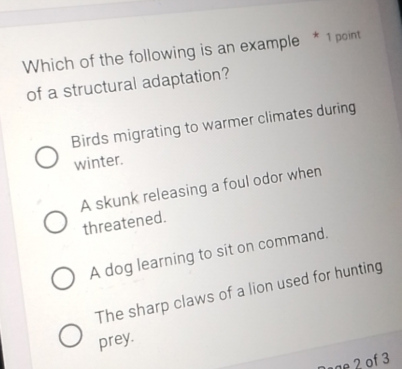 Solved: Which of the following is an example * 1 point of a structural ...