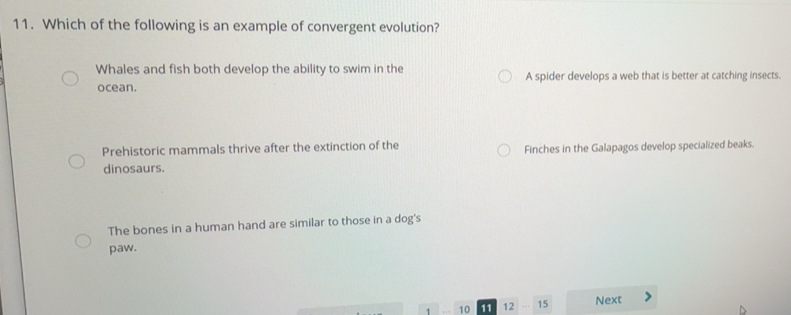 Solved: Which of the following is an example of convergent evolution ...
