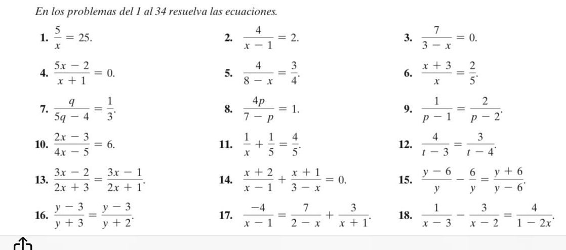 Resuelto:En los problemas del 1 al 34 resuelva las ecuaciones. 1. 5/x ...