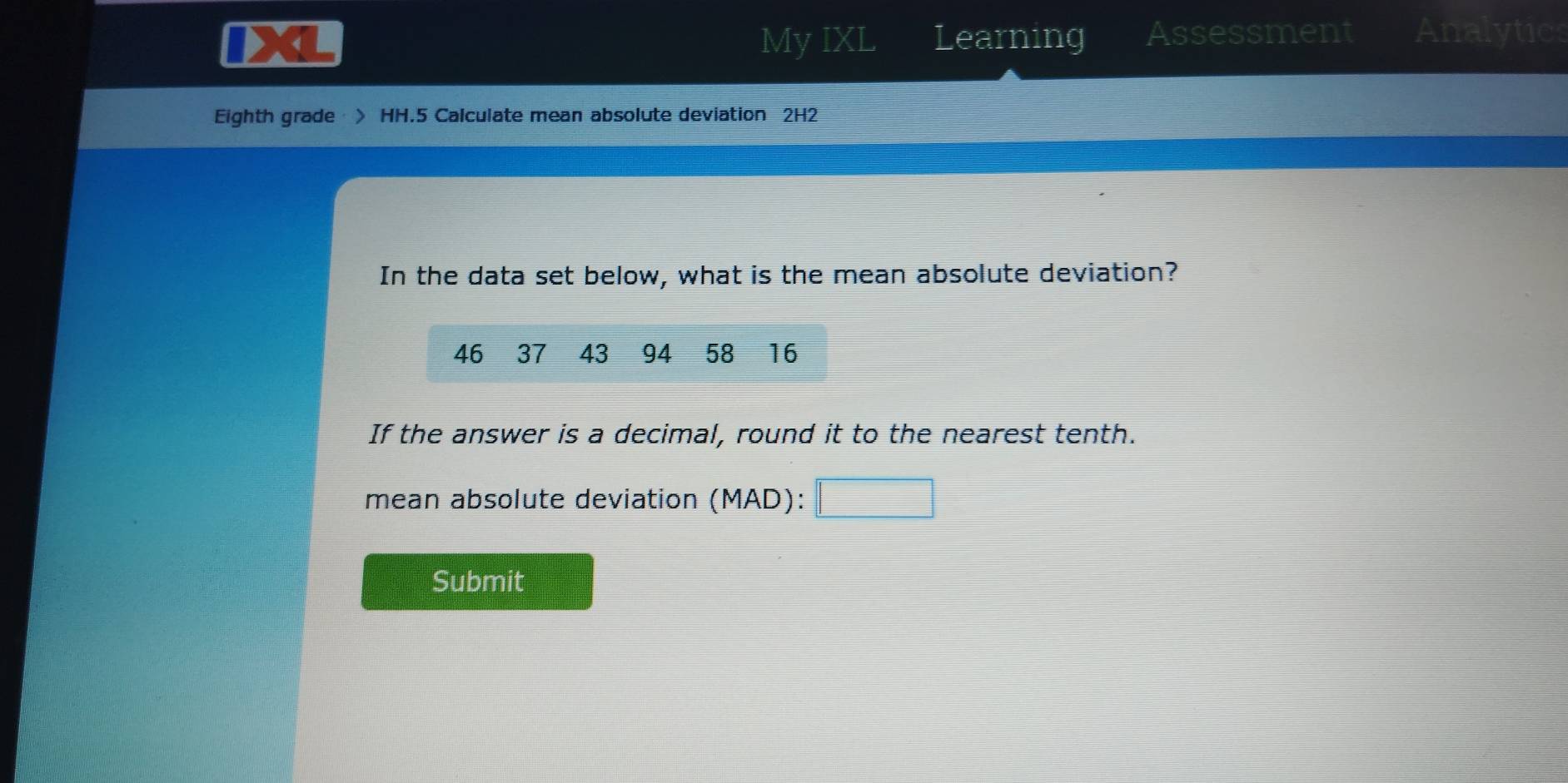 Solved: My IXL Learning Assessment Analytics Eighth grade· > HH.5 ...