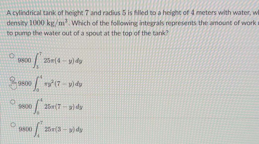 Solved: A cylindrical tank of height 7 and radius 5 is filled to a ...