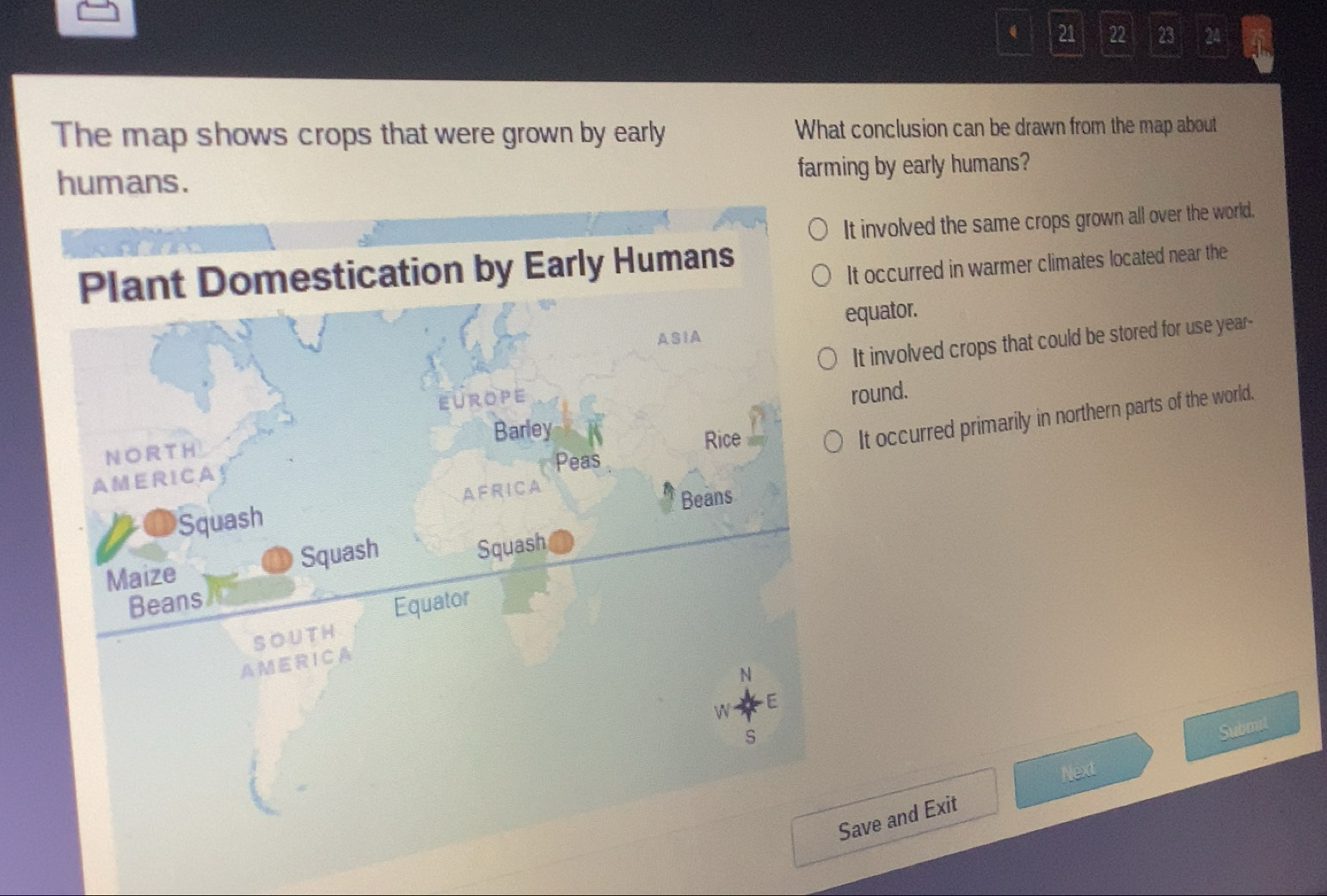 Resuelto: 21 22 23 24 The map shows crops that were grown by early What ...