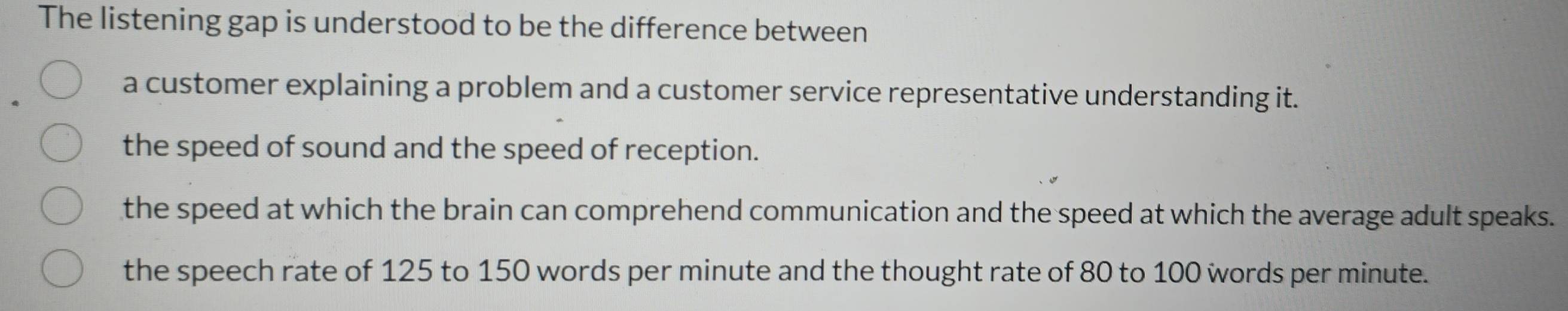 Solved: The listening gap is understood to be the difference between a ...
