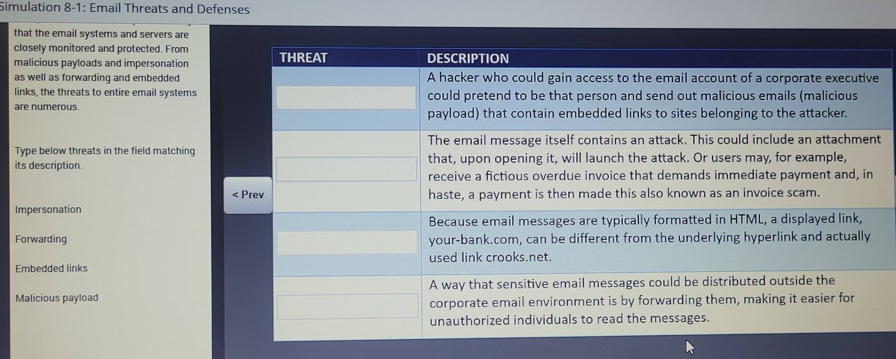 Solved: Simulation 8-1: Email Threats and Defenses that the email ...