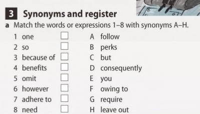 Solved: Synonyms and register a Match the words or expressions 1-8 with ...