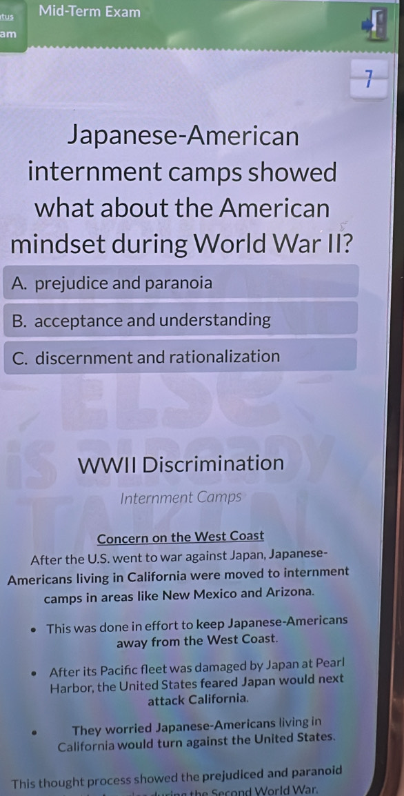 Solved: tus Mid-Term Exam am 7 Japanese-American internment camps ...
