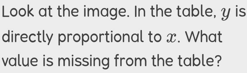 Résolu :Look at the image. In the table, y is directly proportional to ...