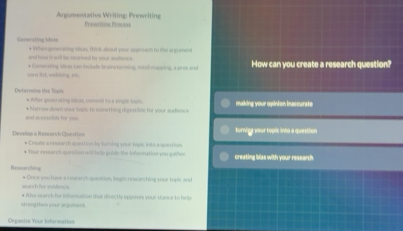Solved: Argumentative Writing: Prewriting Prewriting Process Generating ...