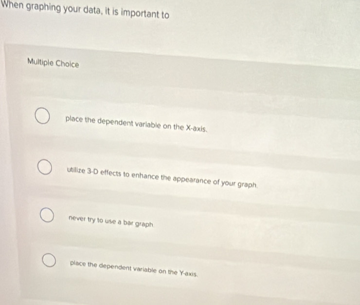 Solved: When graphing your data, it is important to Multiple Choice ...