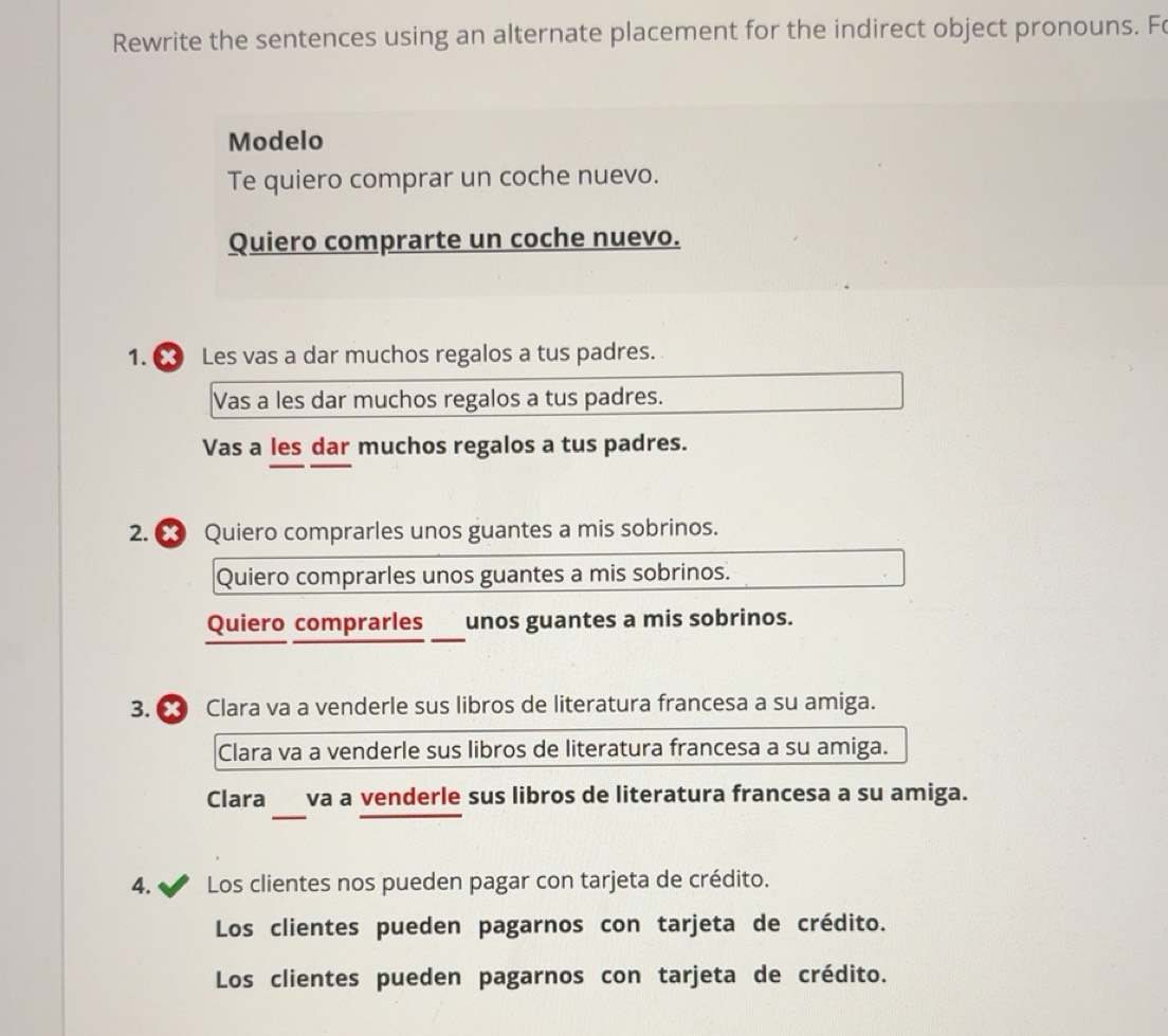 Solved: Rewrite the sentences using an alternate placement for the ...