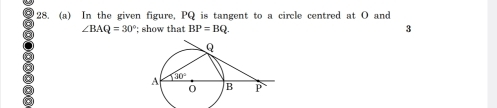 Solved: In the given figure, PQ is tangent to a circle centred at O and ∠ BAQ=30° '; show that ...