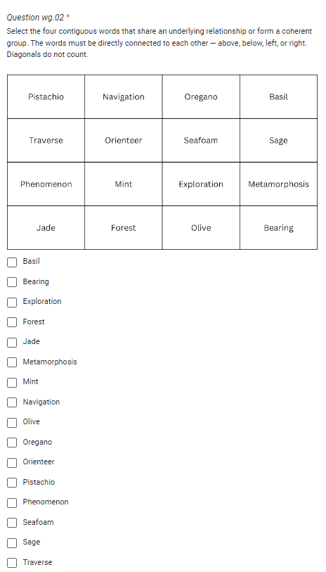 Solved: Question wg.02 * Select the four contiguous words that share an ...