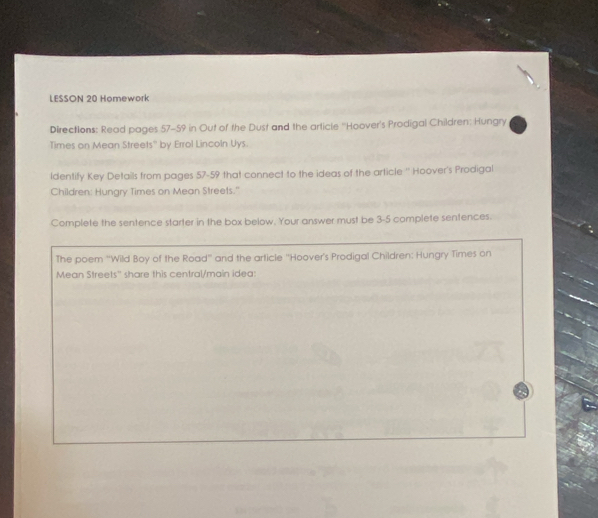 Solved: LESSON 20 Homework Directions: Read pages 57-59 in Out of the ...