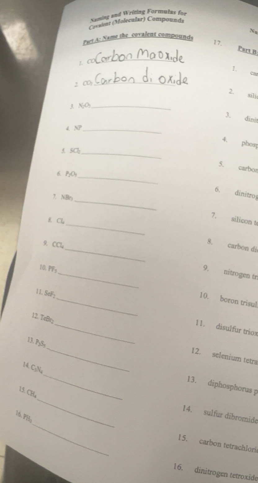 Gelöst:Naming and Writing Formulas for Covalent (Molecular) Compounds N ...