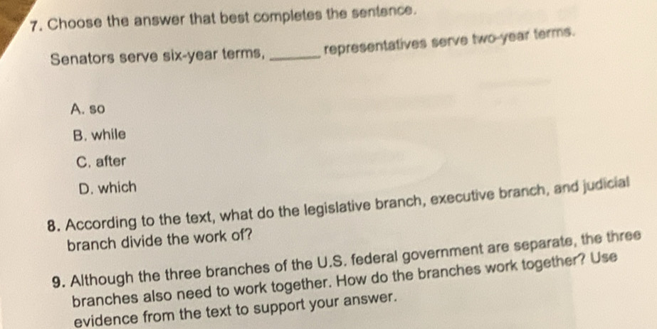 Solved: Choose the answer that best completes the sentence. Senators ...