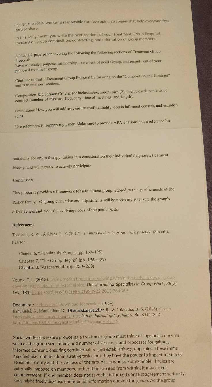 Solved: leader, the social worker is responsible for developing ...