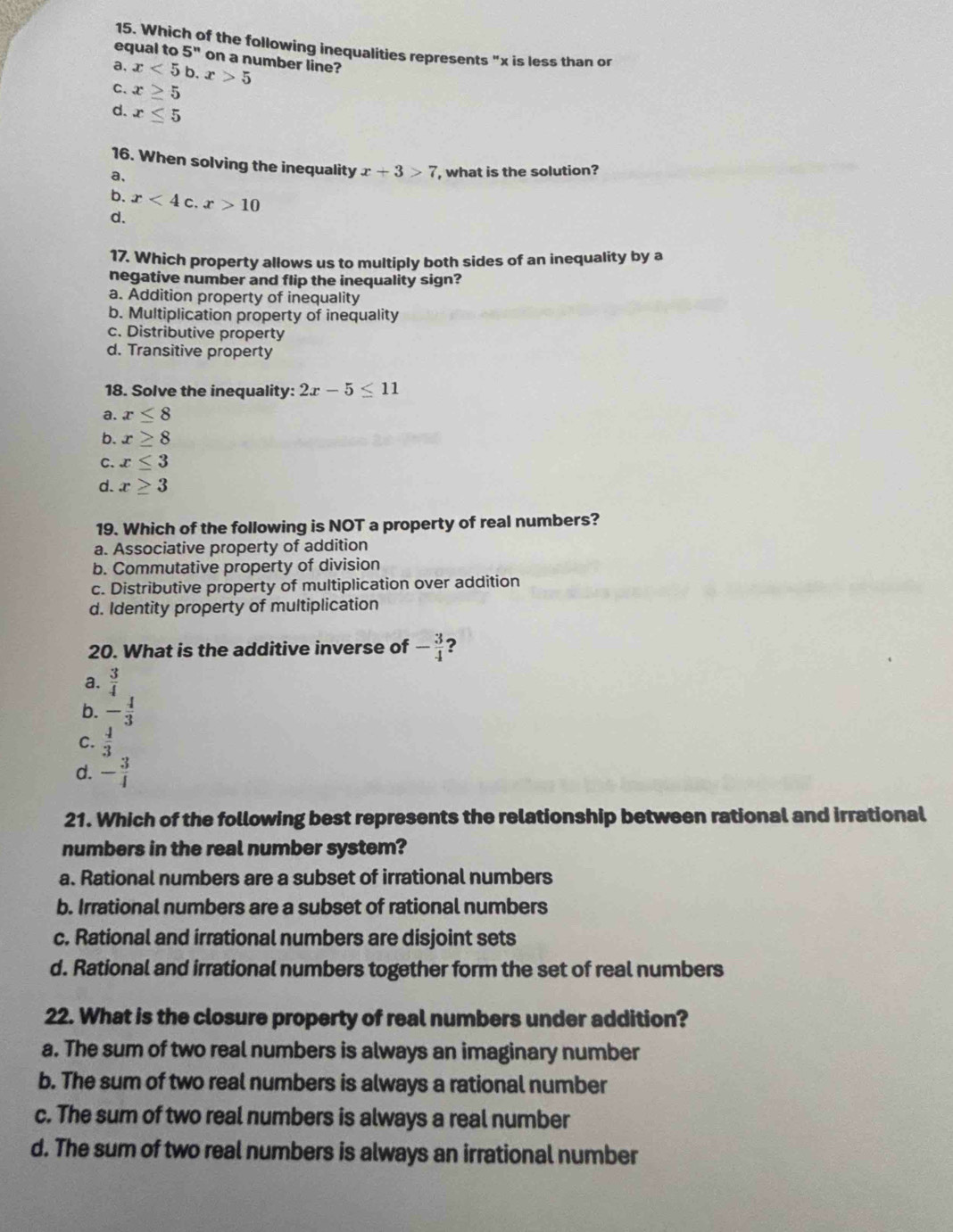 Solved: Which of the following inequalities represents "x is less than ...