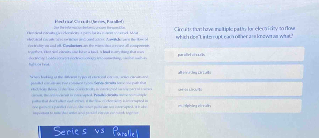 Solved: Electrical Circuits (Series, Parallel) Use the information ...