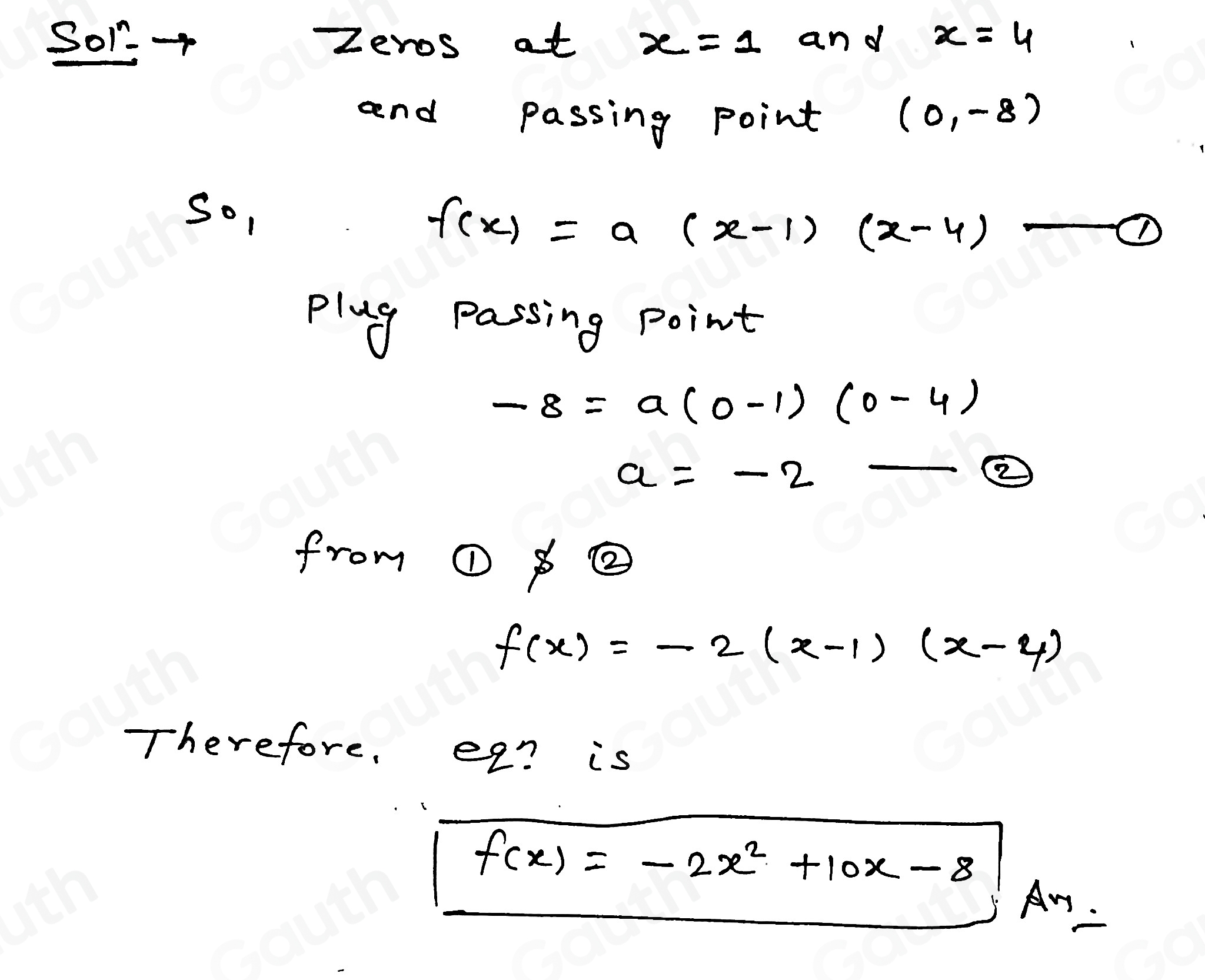 Solved: Determine the equation of the parabola whose graph is given ...