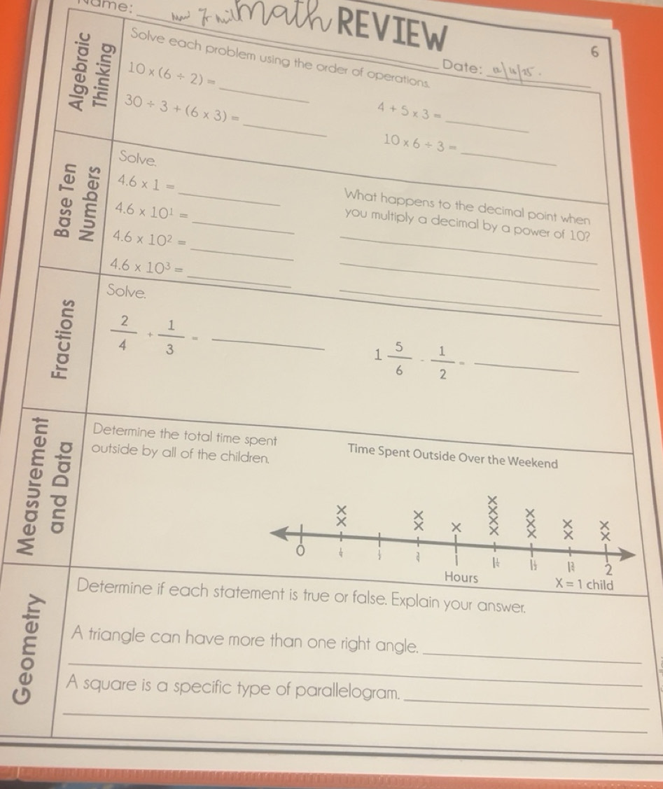 Solved: Name:_ WWREVIEW 6 Solve each problem using the order of ...