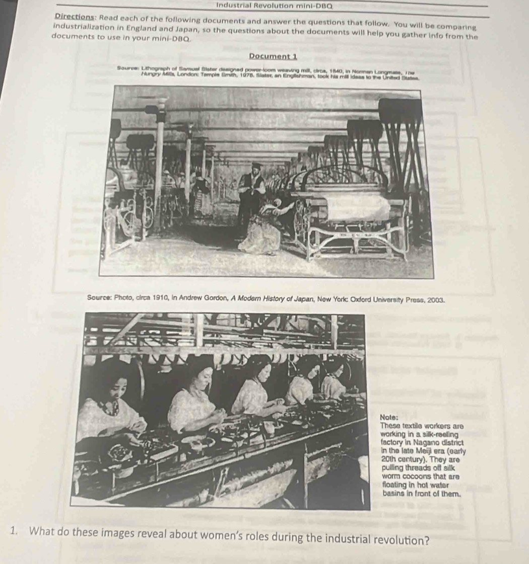 Solved: Industrial Revolution mini-DBQ Directions: Read each of the ...