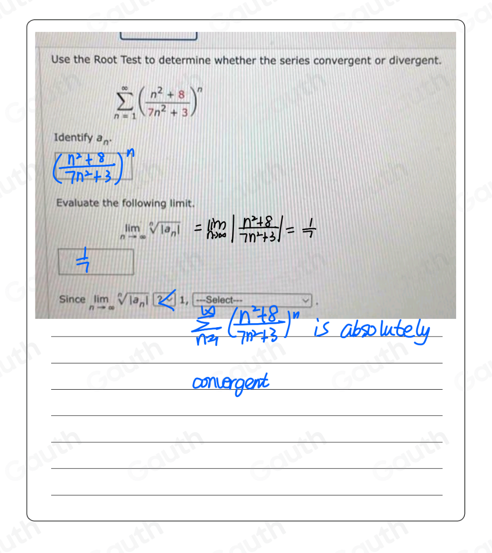 Solved: Use the Root Test to determine whether the series convergent or ...