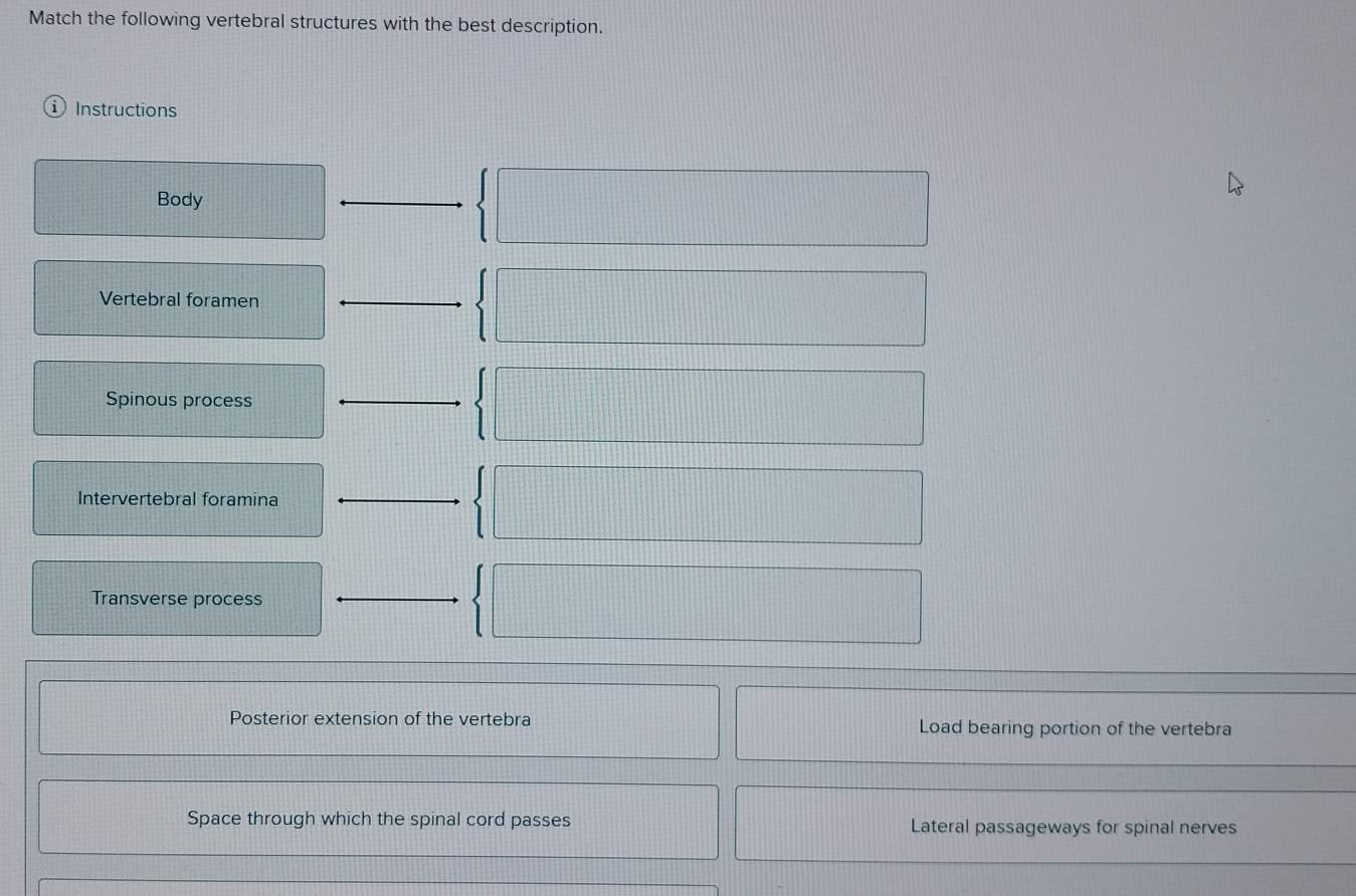 Solved: Match the following vertebral structures with the best description. Instructions Body ...