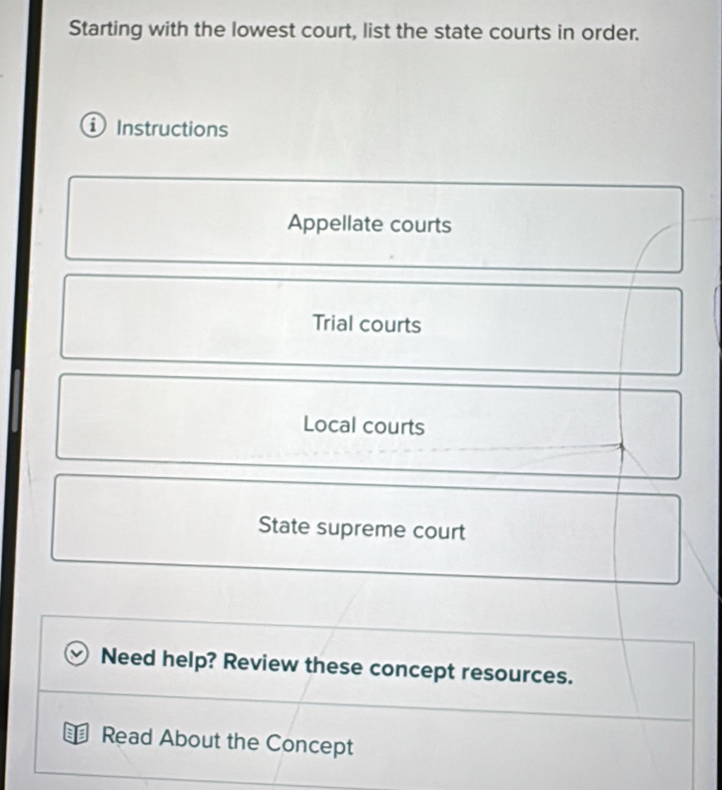Solved: Starting with the lowest court, list the state courts in order ...