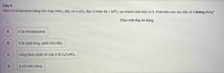 Giải quyết:Nitro hoá benzene bằng hỗn hợp HNO_3 dθ c và H_2SO_4dJc ở ...