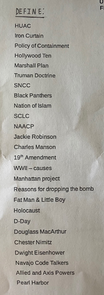 Solved: DEFINE F HUAC Iron Curtain Policy of Containment Hollywood Ten ...