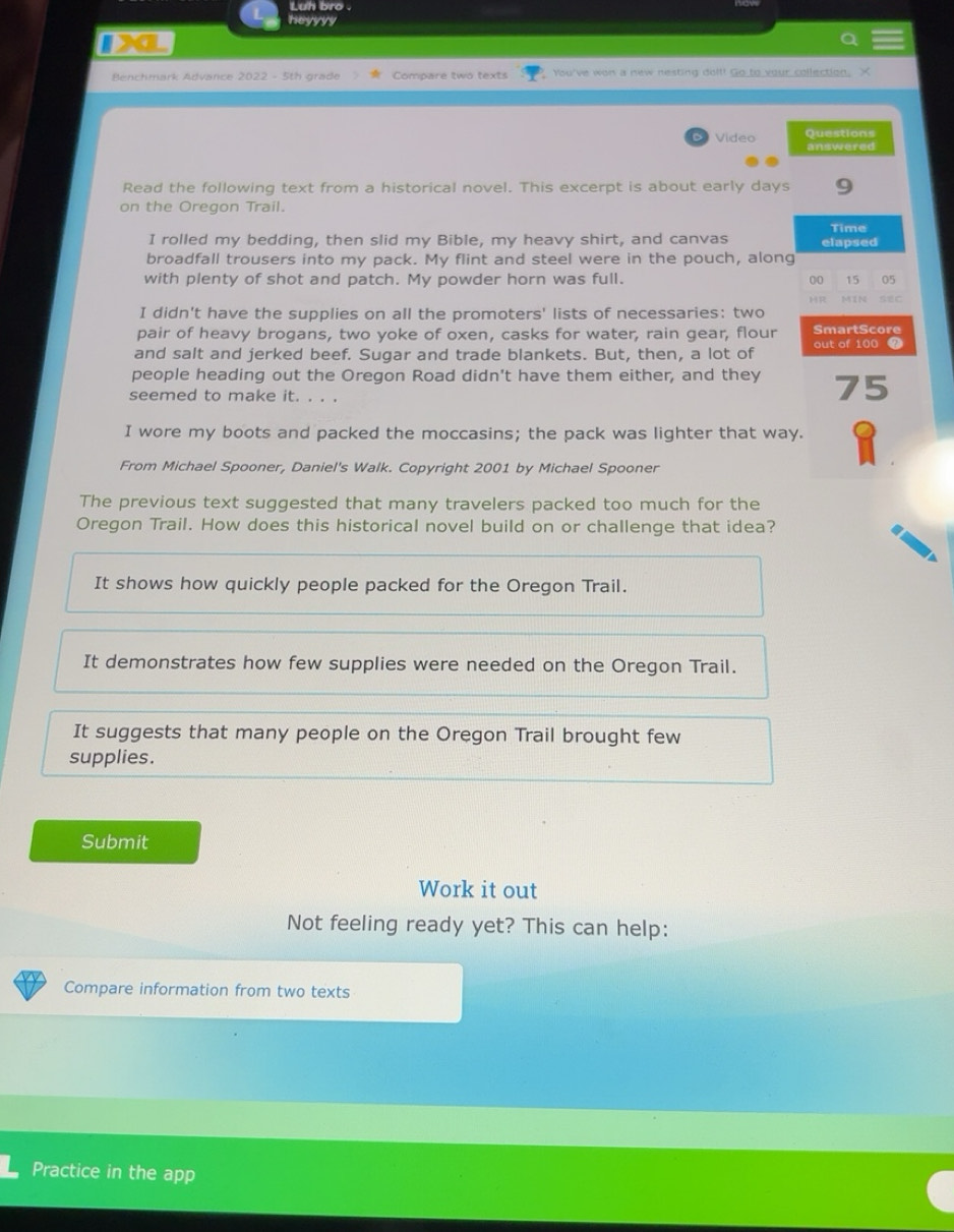 Gelöst:Luh bro . heyyyy X Benchmark Advance 2022 - 5th grade Compare ...