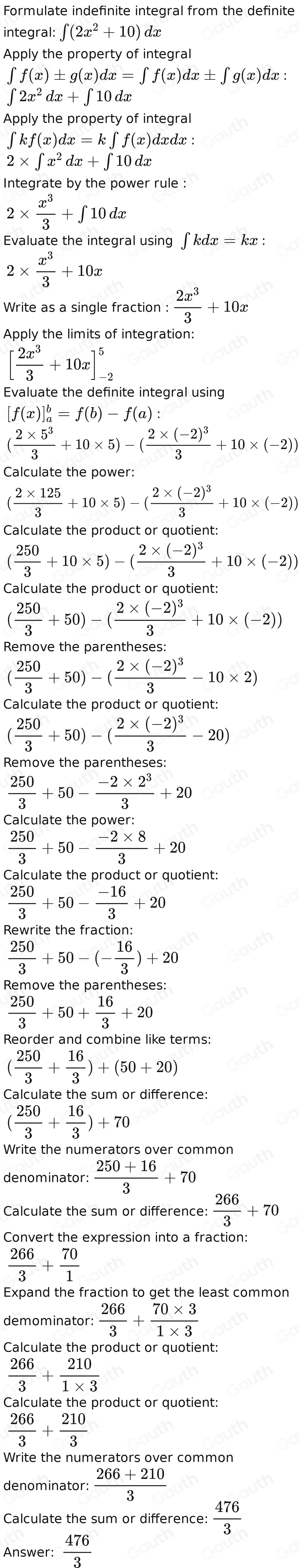 Solved: Determine the area of the region bounded by y=2x^2+10, y=4x+16 ...