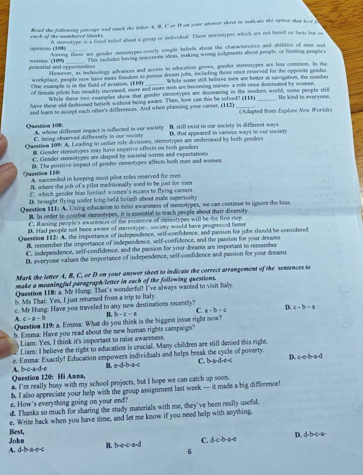 Giải quyết:Read the following passage and mark the letter A, B, C or D ...